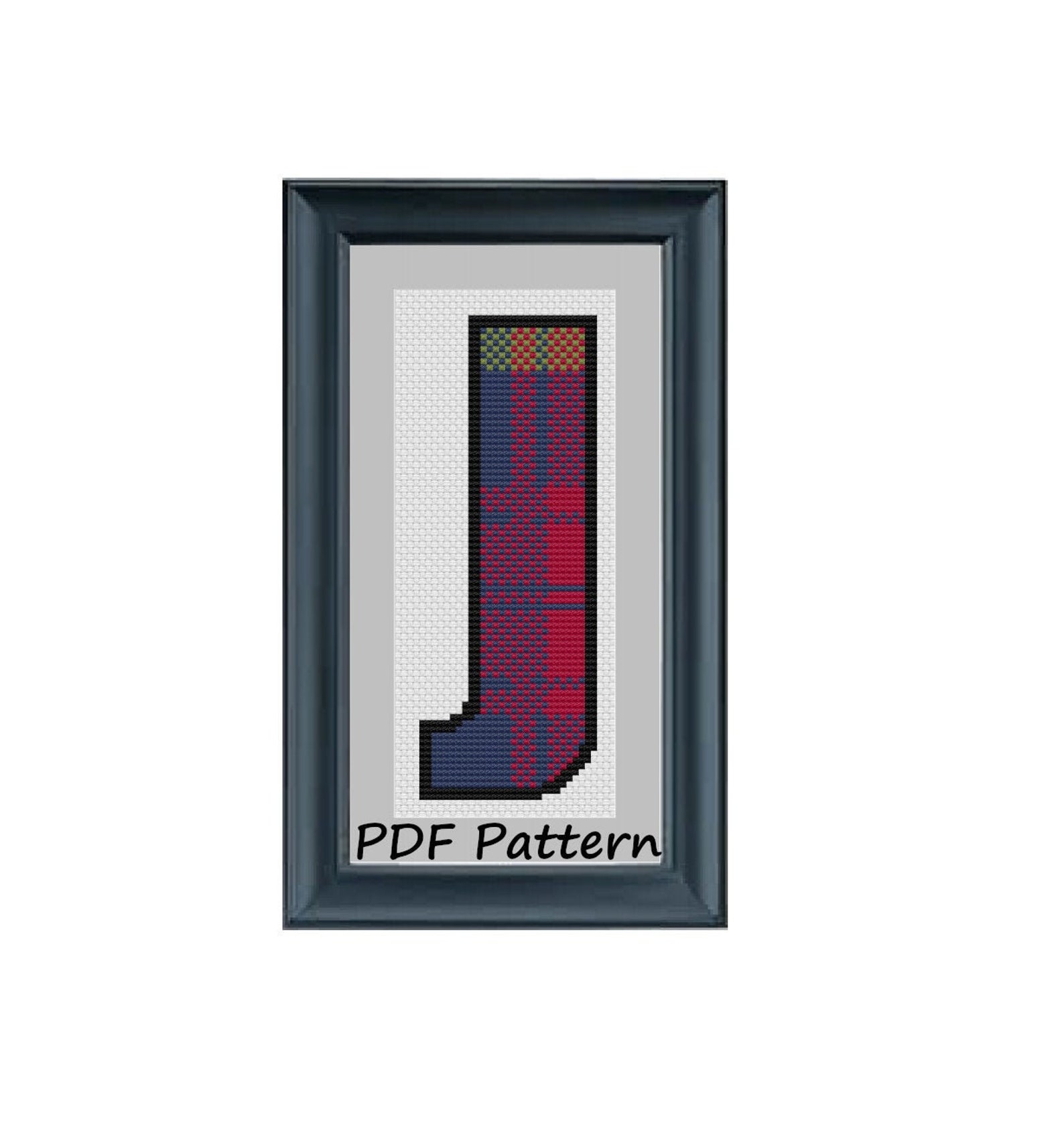 Cross Stitch Letter J Blue and Red Plaid Tartan Pattern, Instant ...