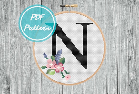 Letter 'N' Floral Monogram Cross Stitch PDF Pattern | Etsy