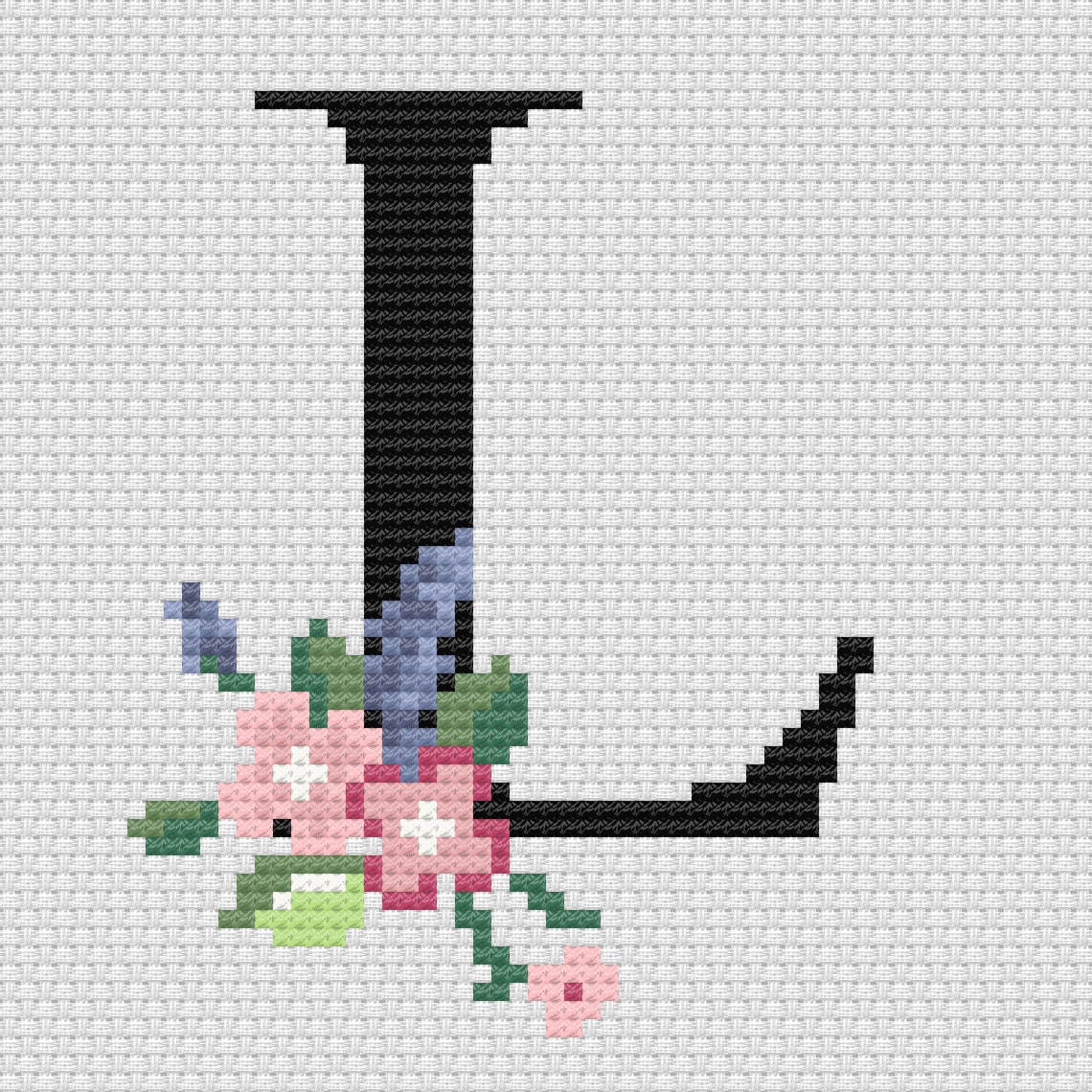 Letter 'L' Floral Monogram Cross Stitch PDF Pattern | Instant Digital ...