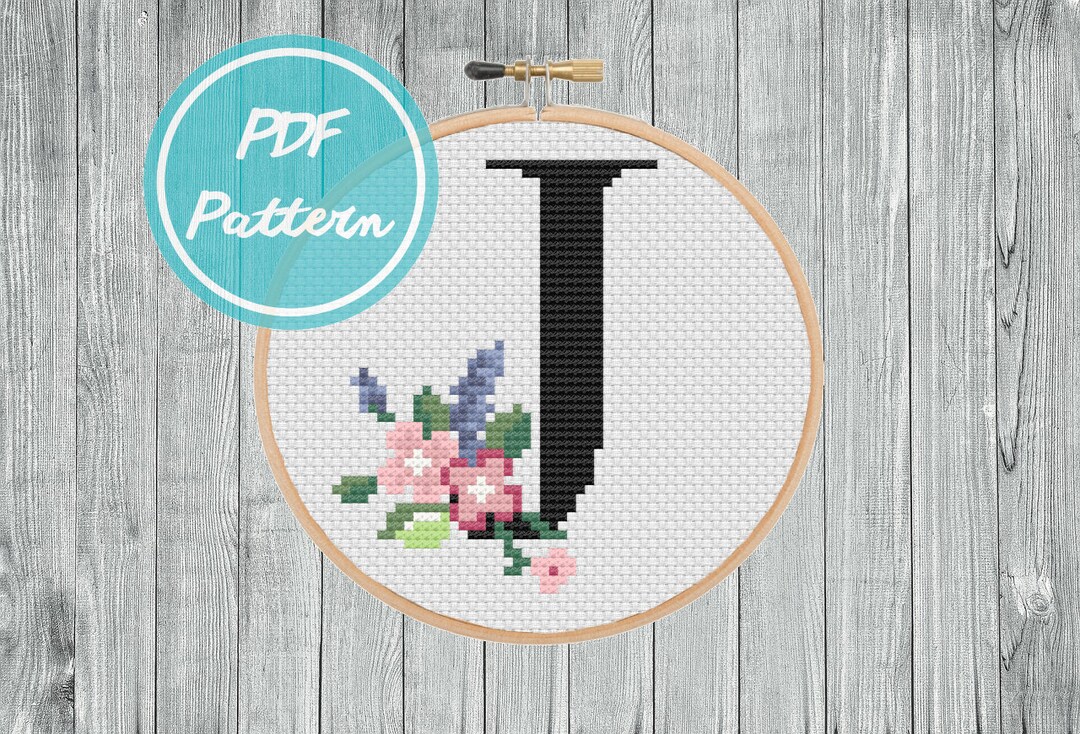 Letter 'J' Floral Monogram Cross Stitch PDF Pattern | Instant Digital ...