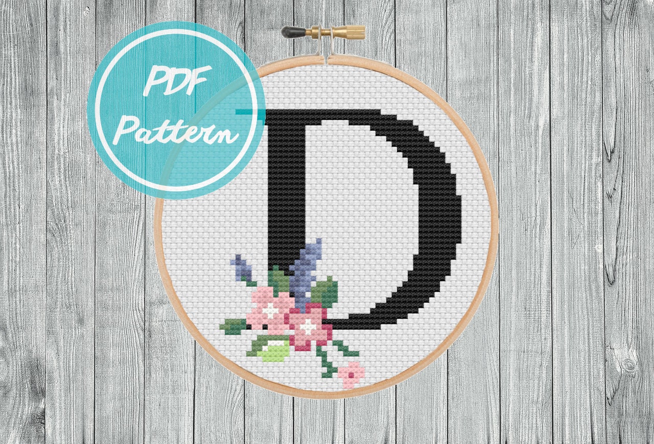Letter 'D' Floral Monogram Cross Stitch PDF Pattern | Instant Digital ...