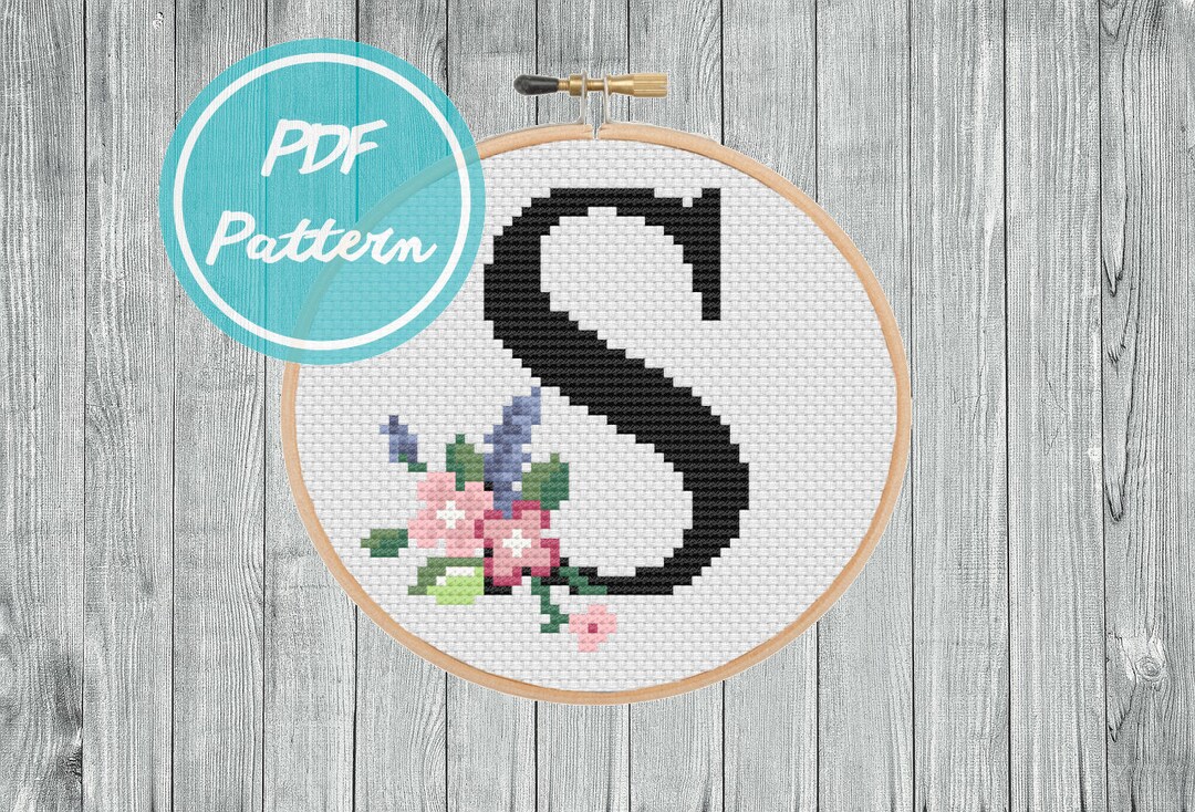 Letter 'S' Floral Monogram Cross Stitch PDF Pattern | Instant Digital ...