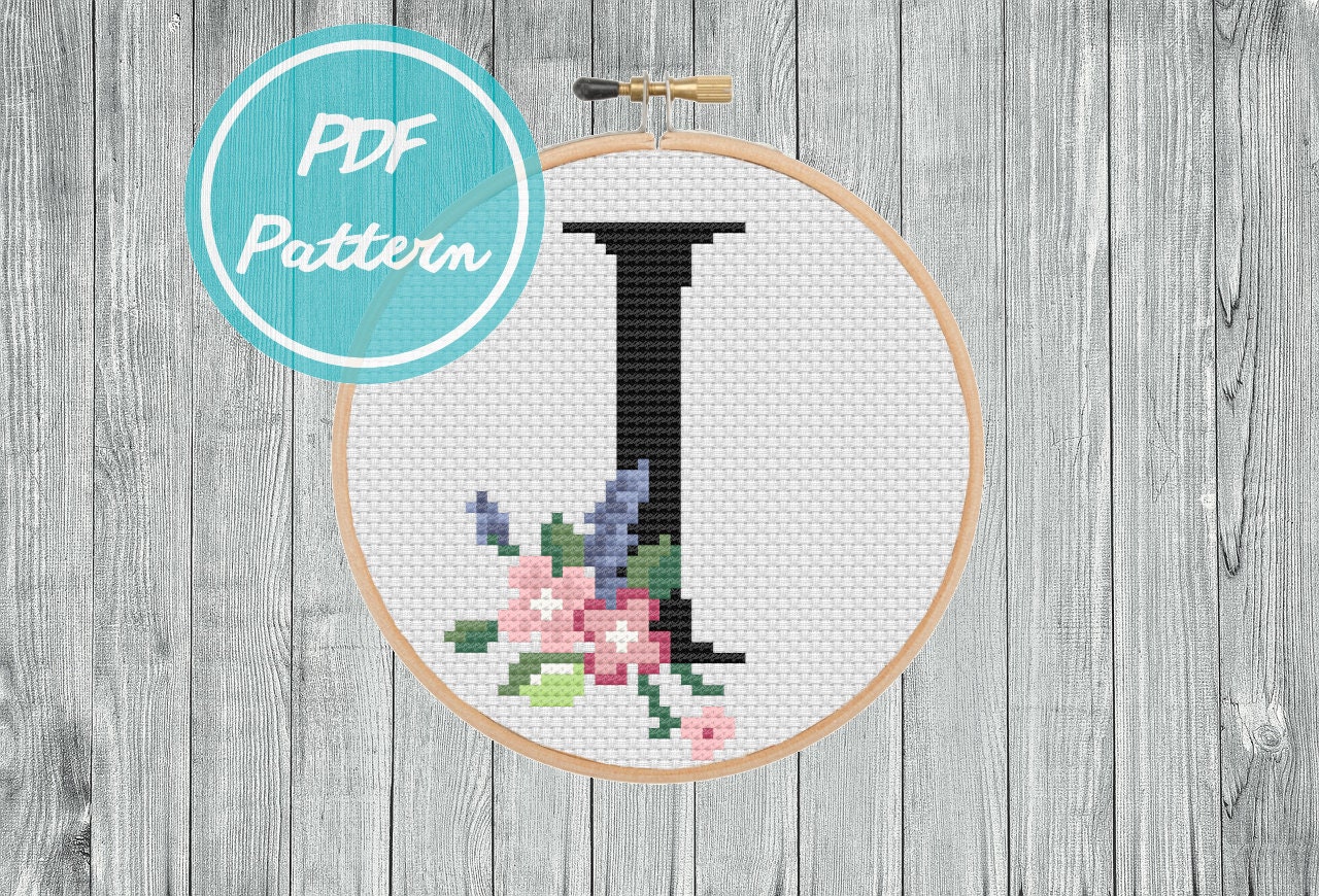 Letter 'I' Floral Monogram Cross Stitch PDF Pattern | Instant Digital ...