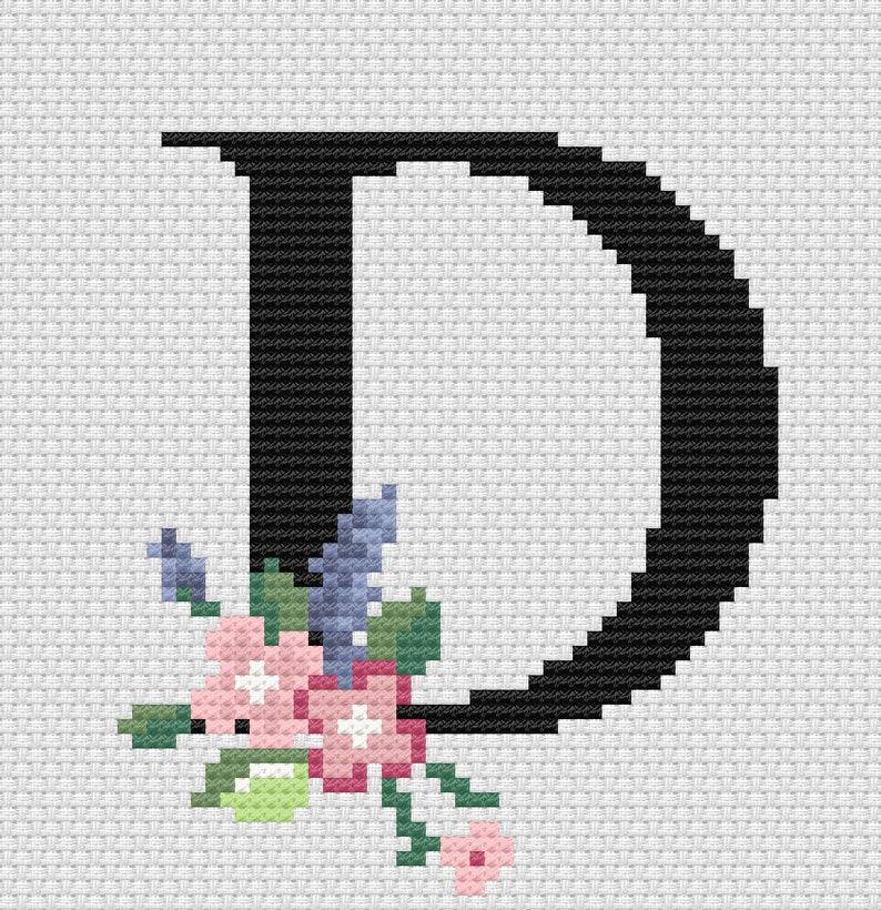 Letter 'D' Floral Monogram Cross Stitch PDF Pattern | Instant Digital ...