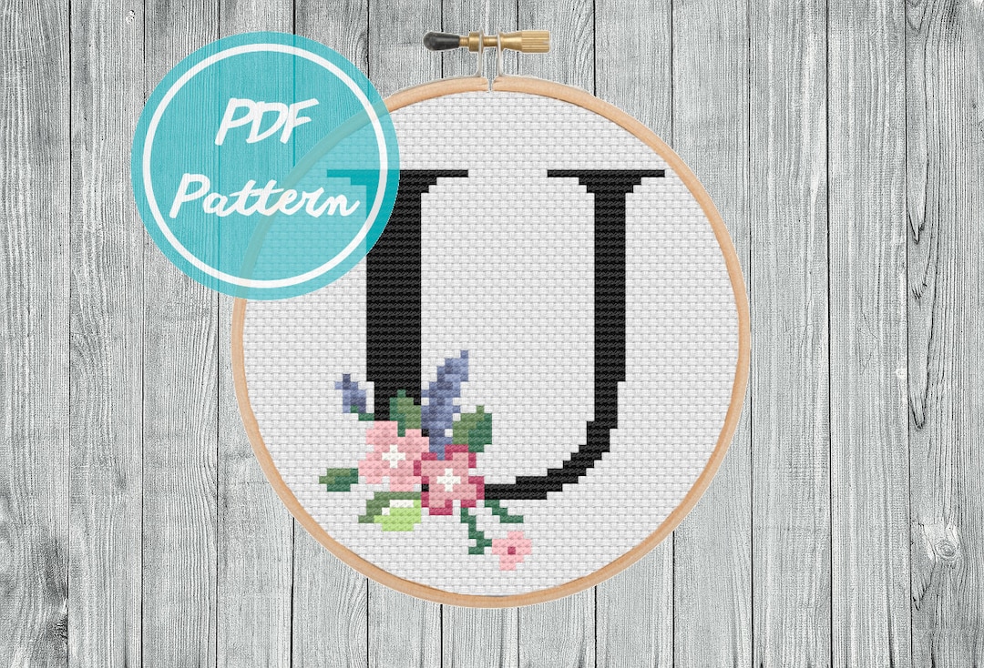 Letter 'U' Floral Monogram Cross Stitch PDF Pattern | Instant Digital ...