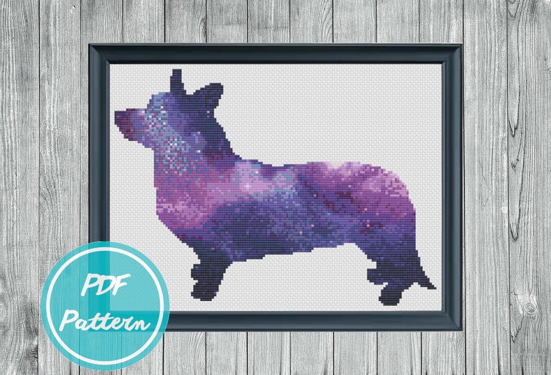 Galaxy Corgi Silhouette Cross Stitch PDF Pattern | Instant Digital ...