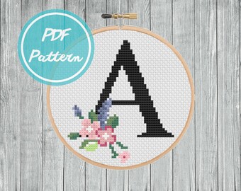 Letter 'L' Floral Monogram Cross Stitch PDF Pattern Instant Digital ...