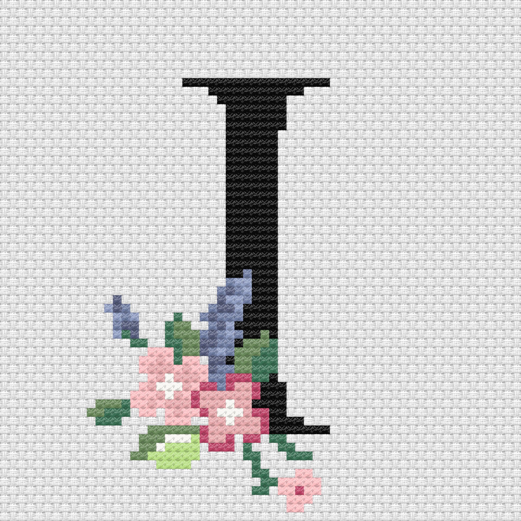 Letter 'I' Floral Monogram Cross Stitch PDF Pattern | Instant Digital ...