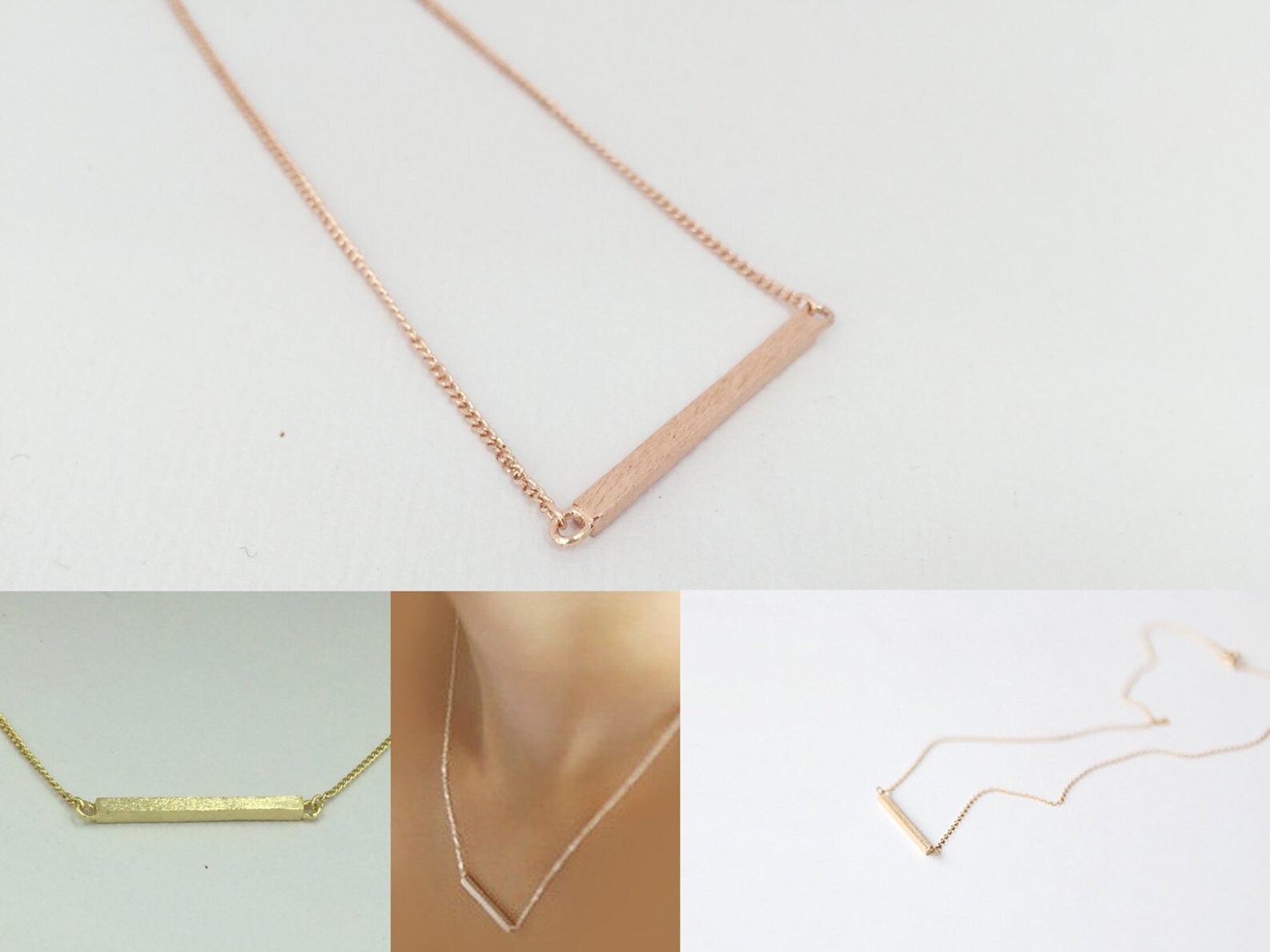 Rose Gold Horizontal Bar Necklace Matte - Etsy