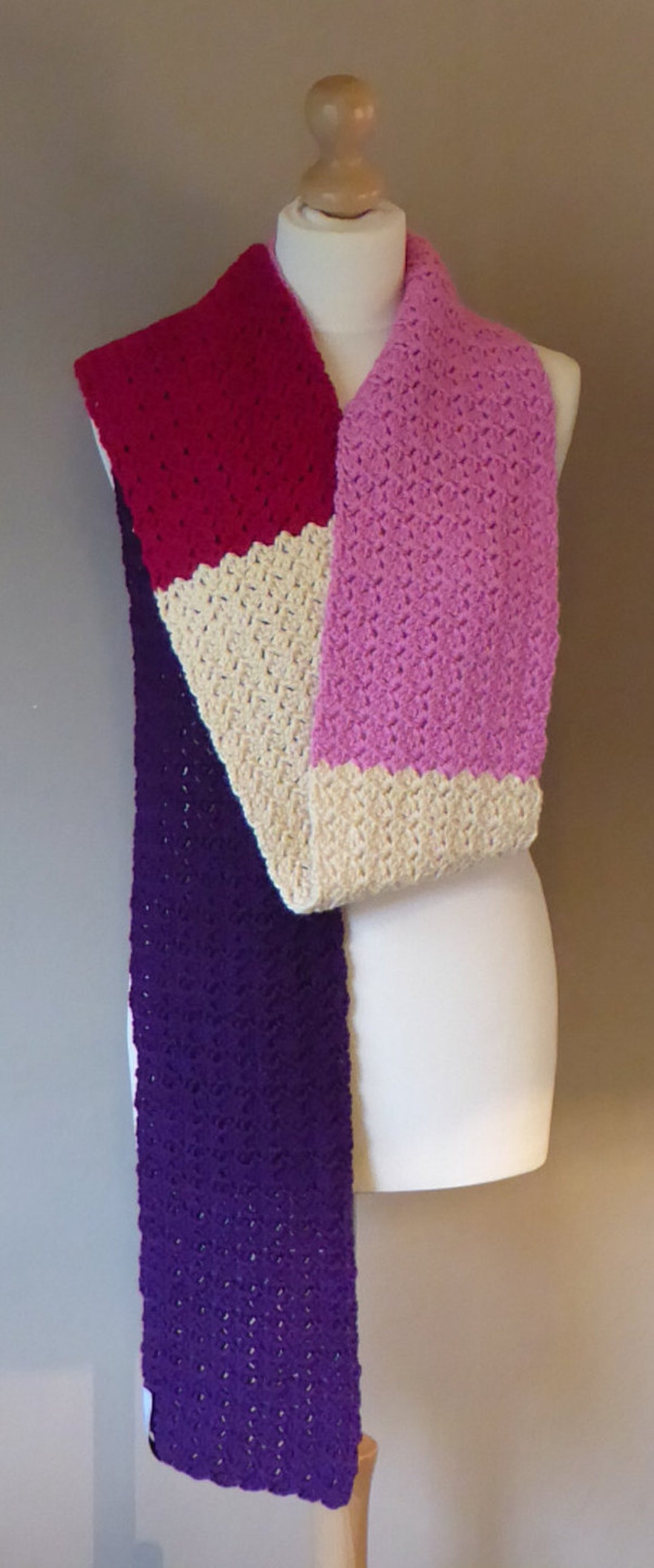 Bufanda larga de color rosa púrpura y fucsia hecha a mano - Etsy España