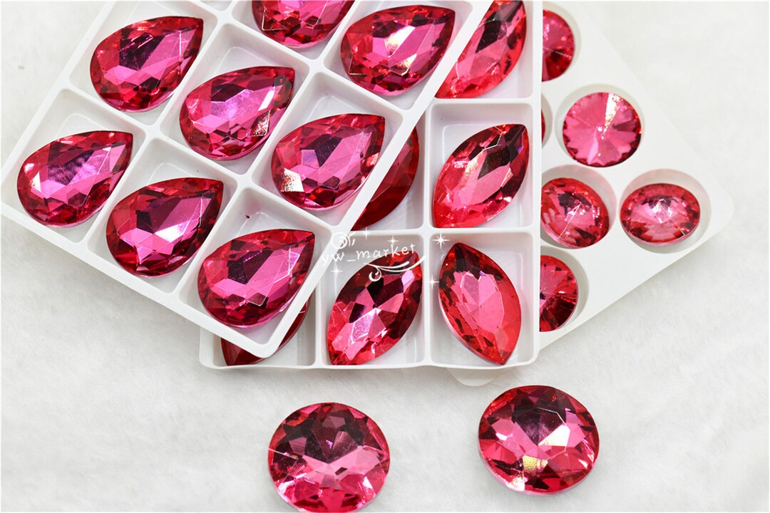 Rose Pink Jewelry Glass Crystal Tear Drop Navette Round Pointback ...