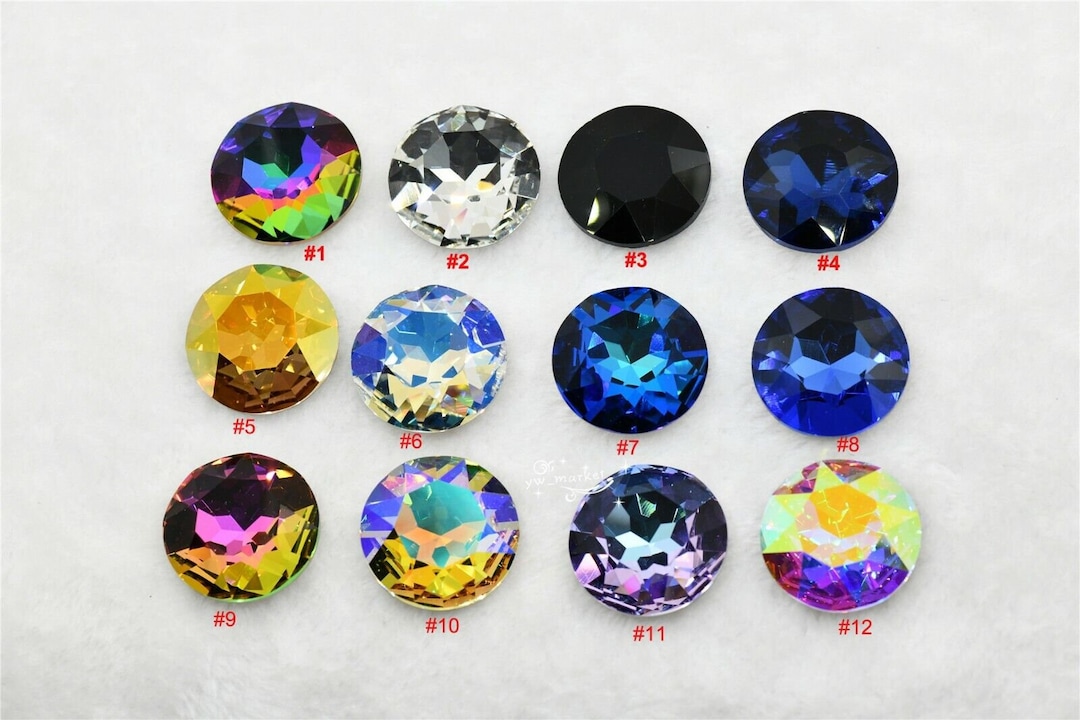 6 Pcs Crystal Clear Color Glass Rhinestones 35mm Round Strong Setting ...