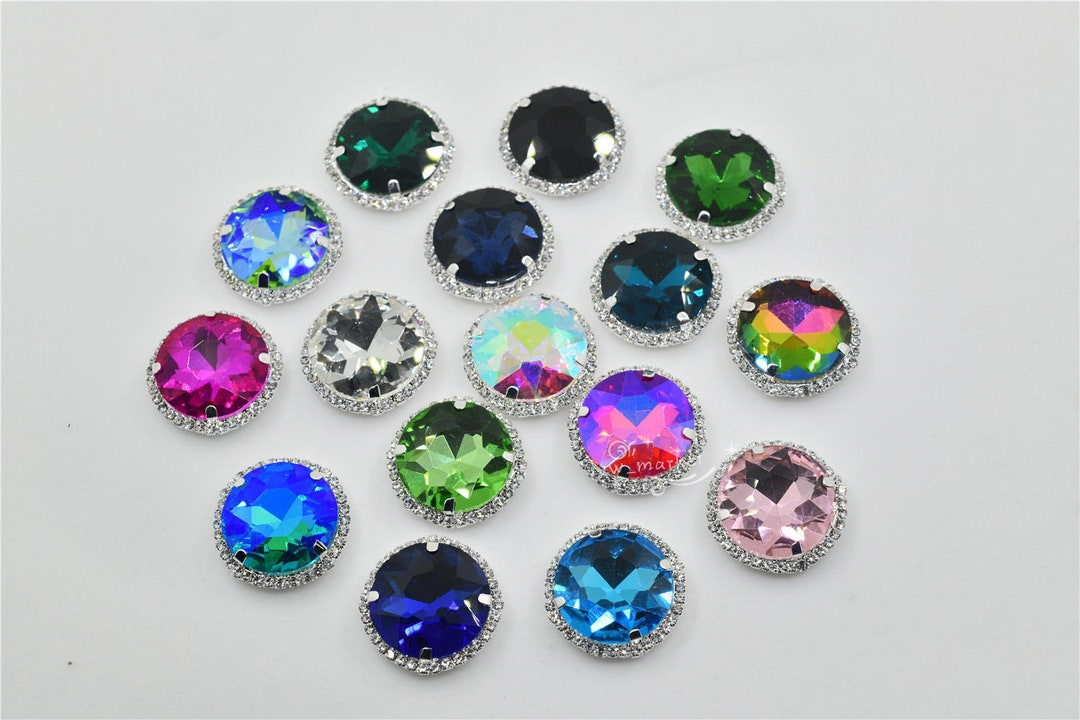 Strass 27mm ROUND Crystal AB Sew on Rivoli Rhinestones Large Stone With ...