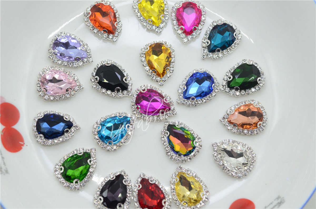 13x18mm AB Color Teardrop Silver Setting Rhinestones Glass - Etsy
