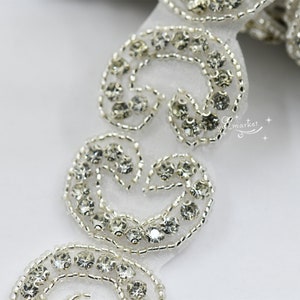 1 Yard Crystal Rhinestone Beaded Trim Applique Iron on Bridal Costume ...