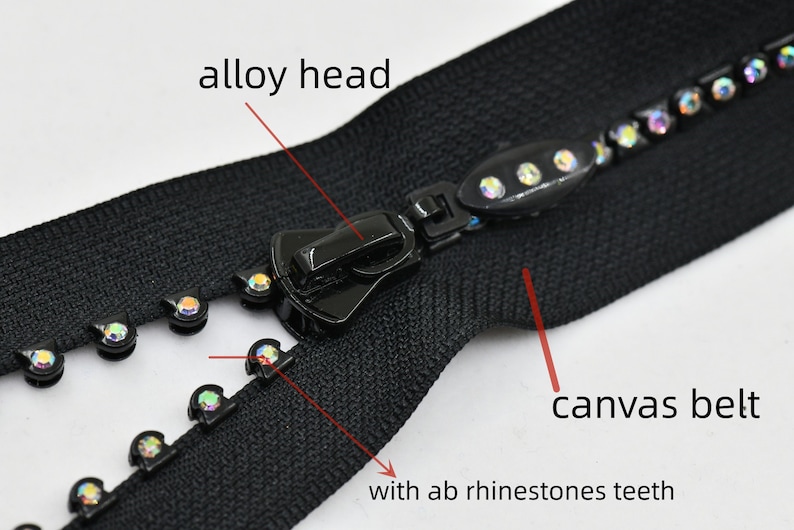 60cm Crystal Rhinestone Zipper: Black Separating Zipper for Garments - Etsy