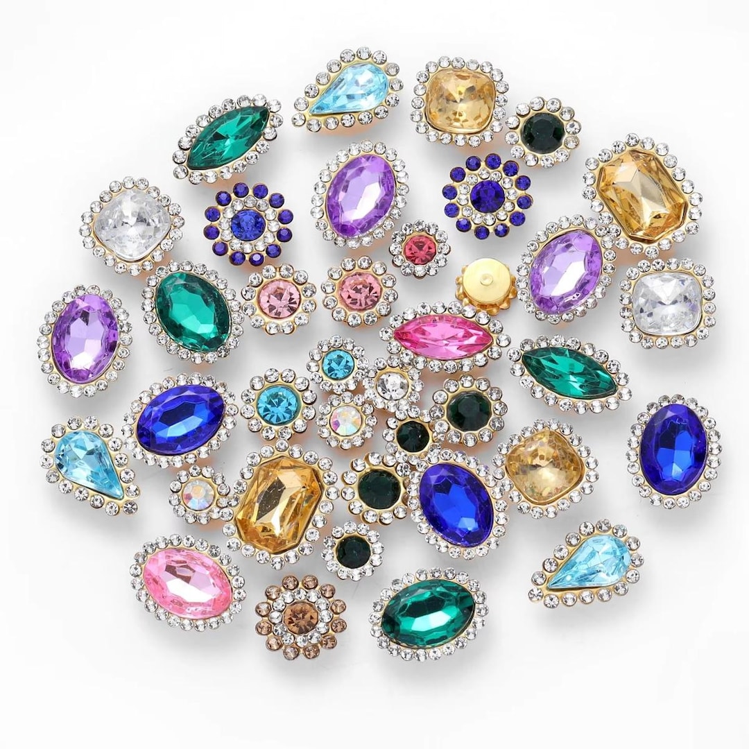 50pcs Glitter Acrylic Rhinestones: Mixed Shapes With Gold Claw ...