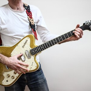 Leather Guitar Strap Skull Link Black / Red / White. 13 Thick 2.5mm ...