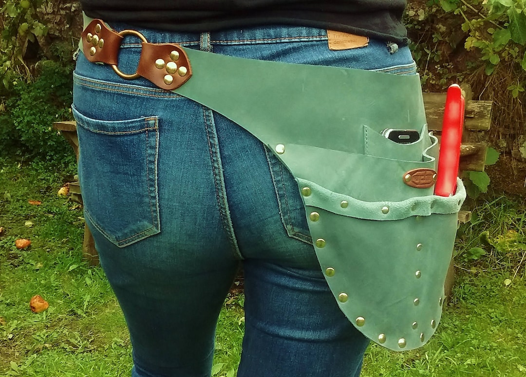 Hip Pouch Leather Garden Hip Pouch in Green Slate and Tan - Etsy