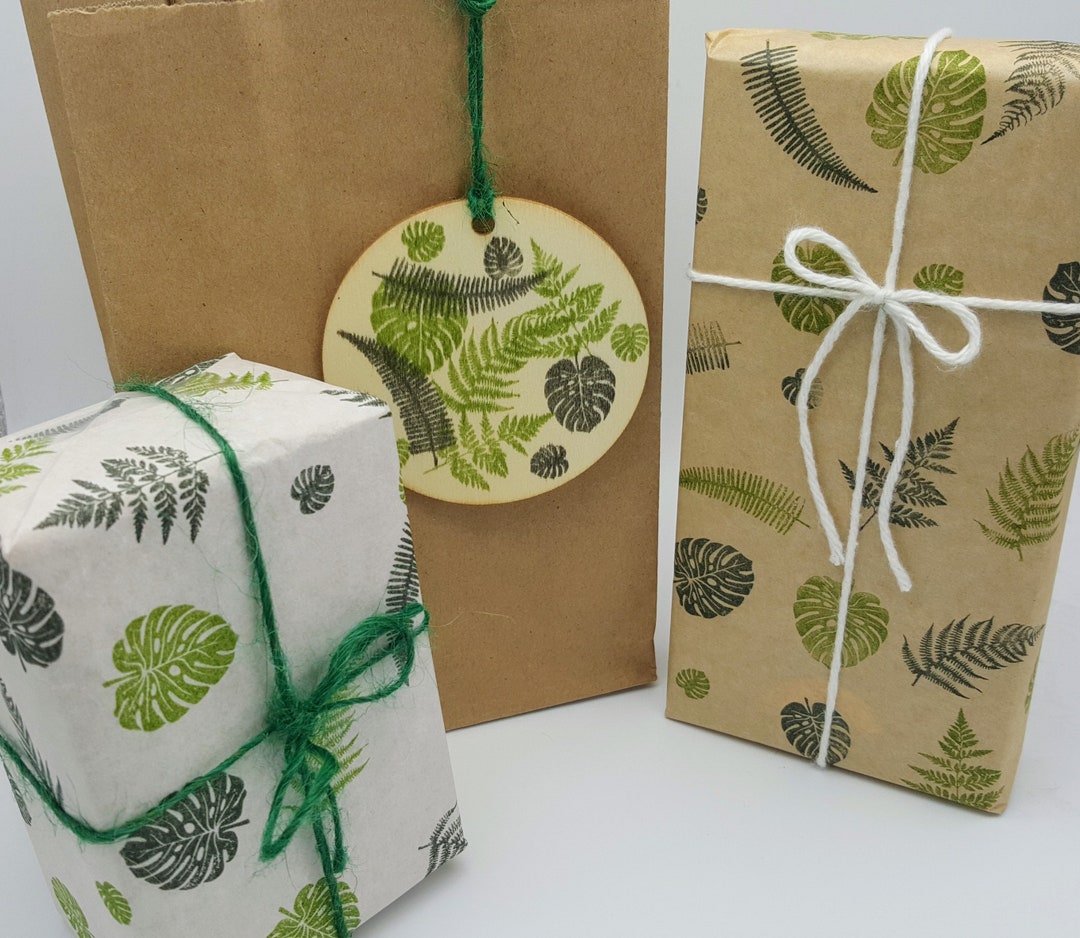 PLANT GIFT WRAP Set (22 Pc) Fern & Monstera Food Safe Gift Wrap Squares ...