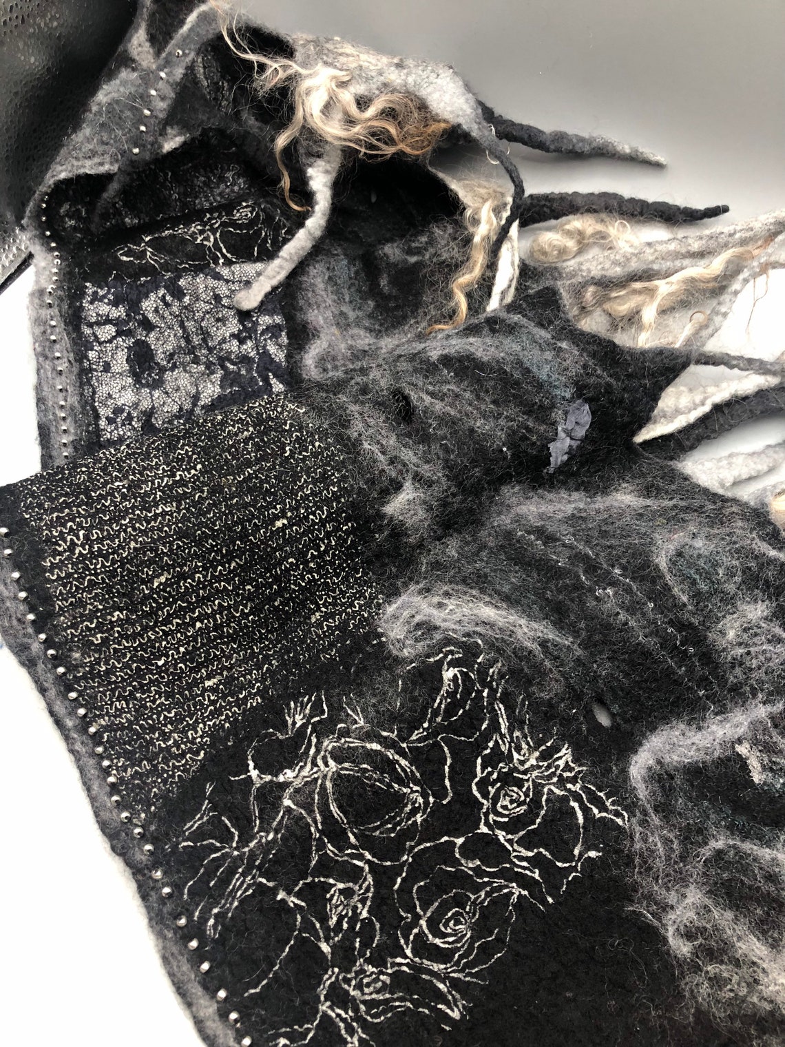 Handcrafted Felt Shawl in Merino Wool/silk Accents With Wool Locks and ...