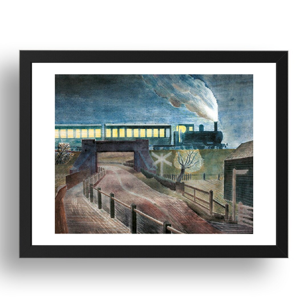 Train Going Over a Bridge at Night by Eric Ravilious Vintage - Etsy