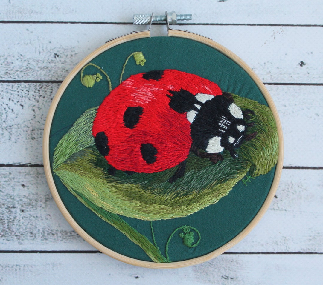 Ladybug Embroidery Hoop Art Hand Embroidered Wall Decor Insects ...