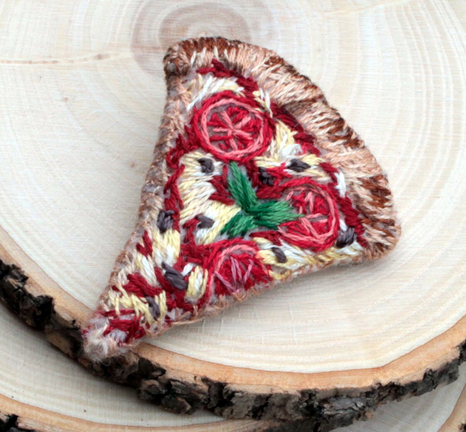Embroidered Pizza Pin Hand Embroidery Food Brooch Pizza Lover Gift - Etsy