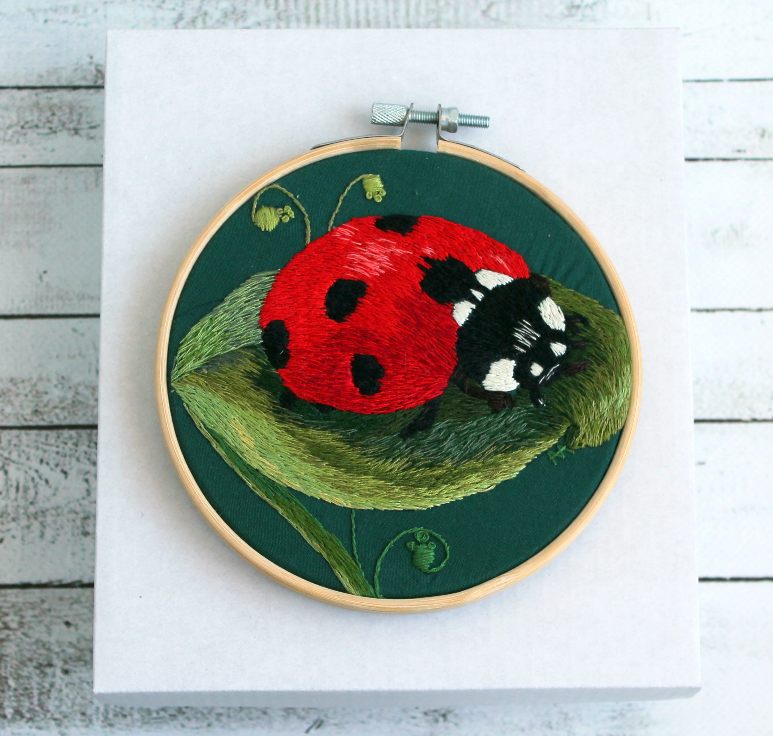 Ladybug Embroidery Hoop Art Hand Embroidered Wall Decor Insects ...