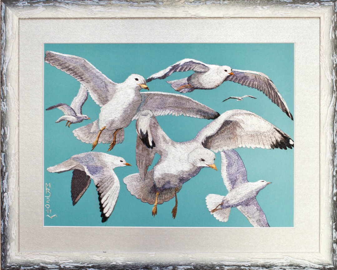 Embroidered Picture Seagull Wall Decor Hand Embroidery Silk Bird - Etsy