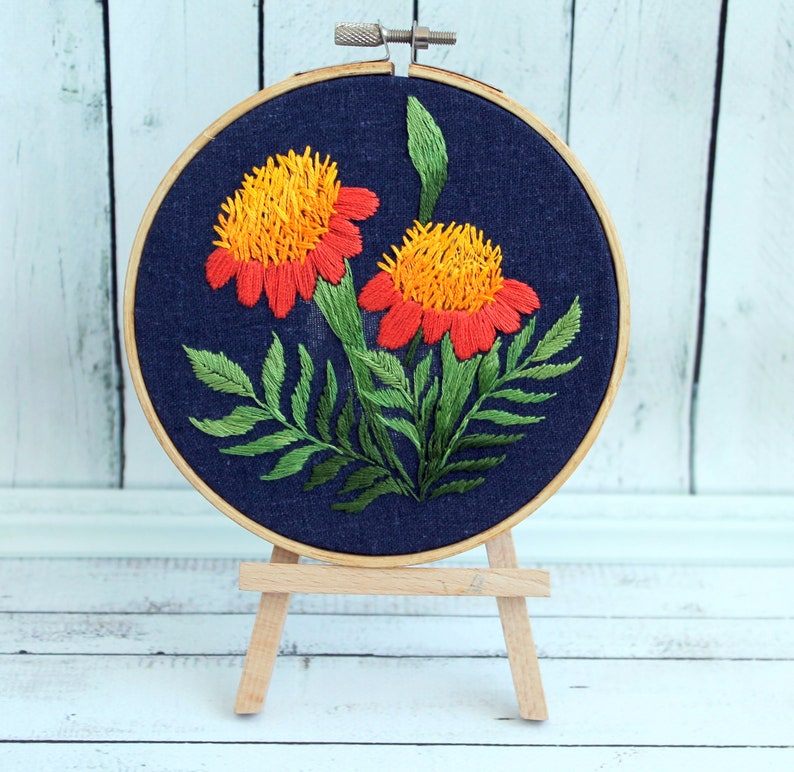 Embroidery Hoop Art Marigold Hand Embroidered Wall Decor Great | Etsy