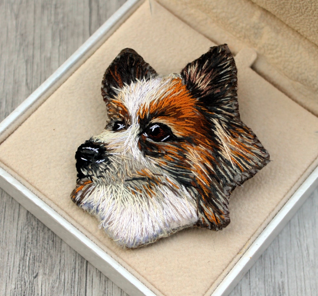 Embroidered Papillon Brooch Embroidery Pet Portrait Papillon Mom Gift ...