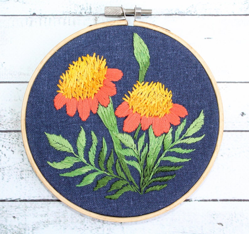 Embroidery Hoop Art Marigold Hand Embroidered Wall Decor Great Grandma ...