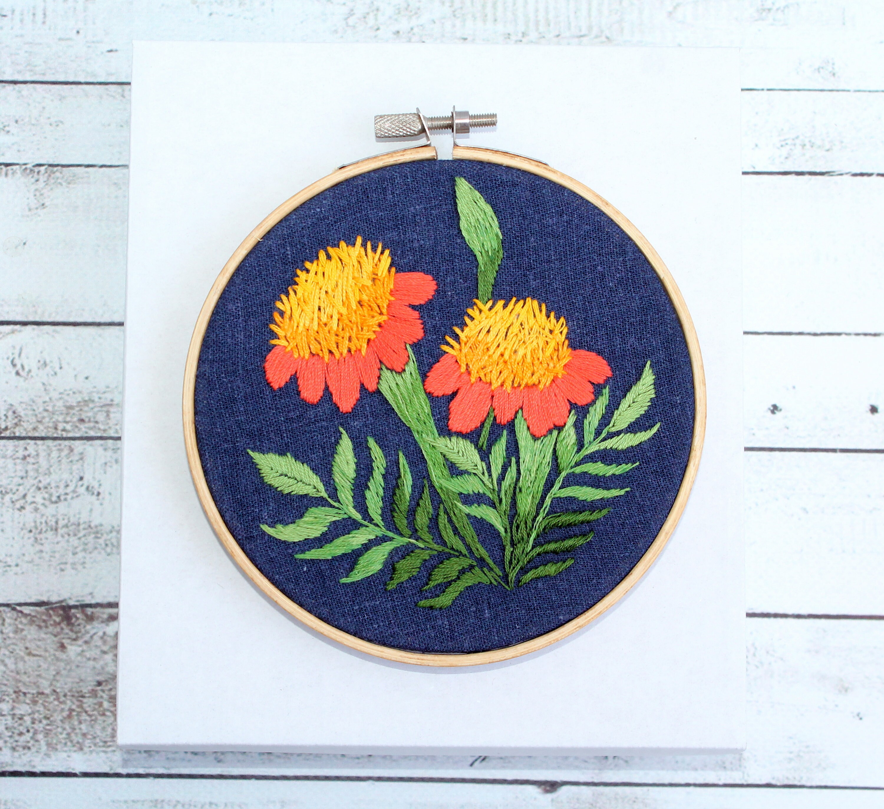 Embroidery Hoop Art Marigold Hand Embroidered Wall Decor Great | Etsy