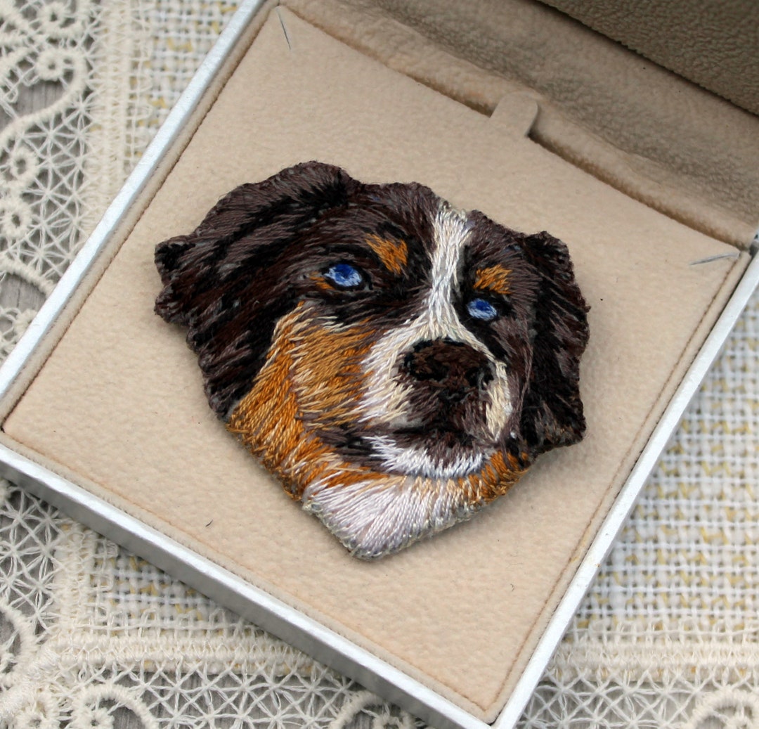 Aussie Embroidery Pet Portrait Australian Shepherd Jewelry Hand ...
