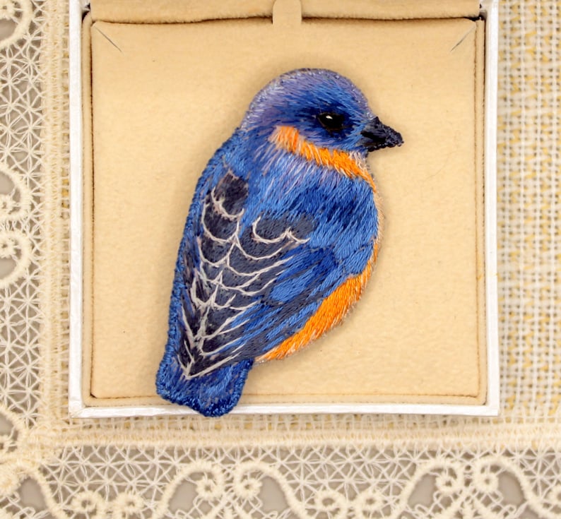 Embroidered Bluebird Brooch Mothers Day Handmade Gift Hand Made Blue ...