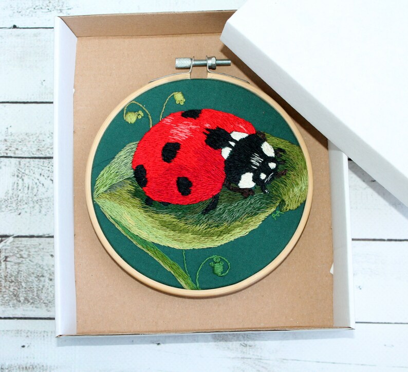 Ladybug Embroidery Hoop Art Hand Embroidered Wall Decor Insects ...
