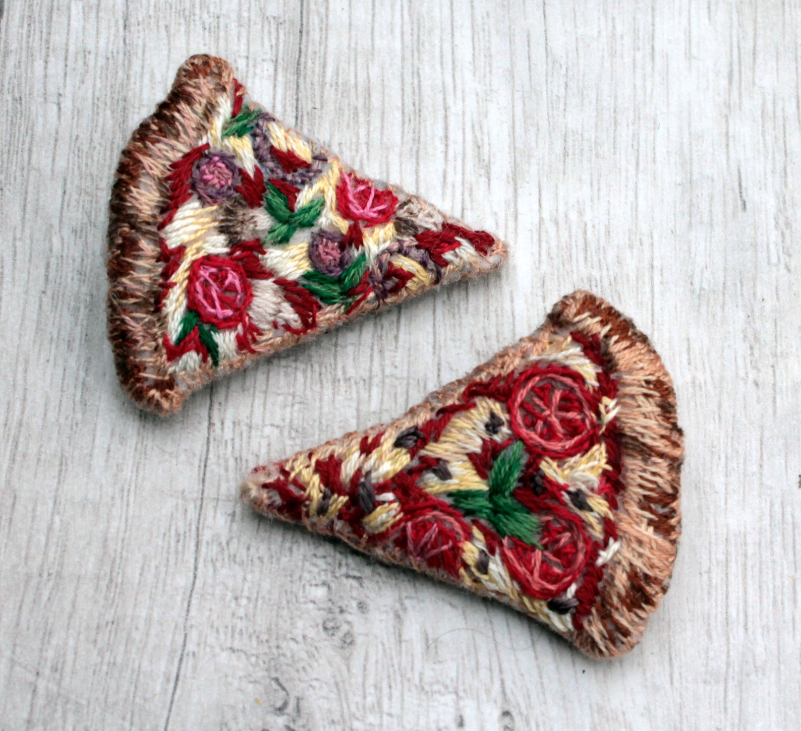 Embroidered Pizza Pin Hand Embroidery Food Brooch Pizza Lover Gift - Etsy