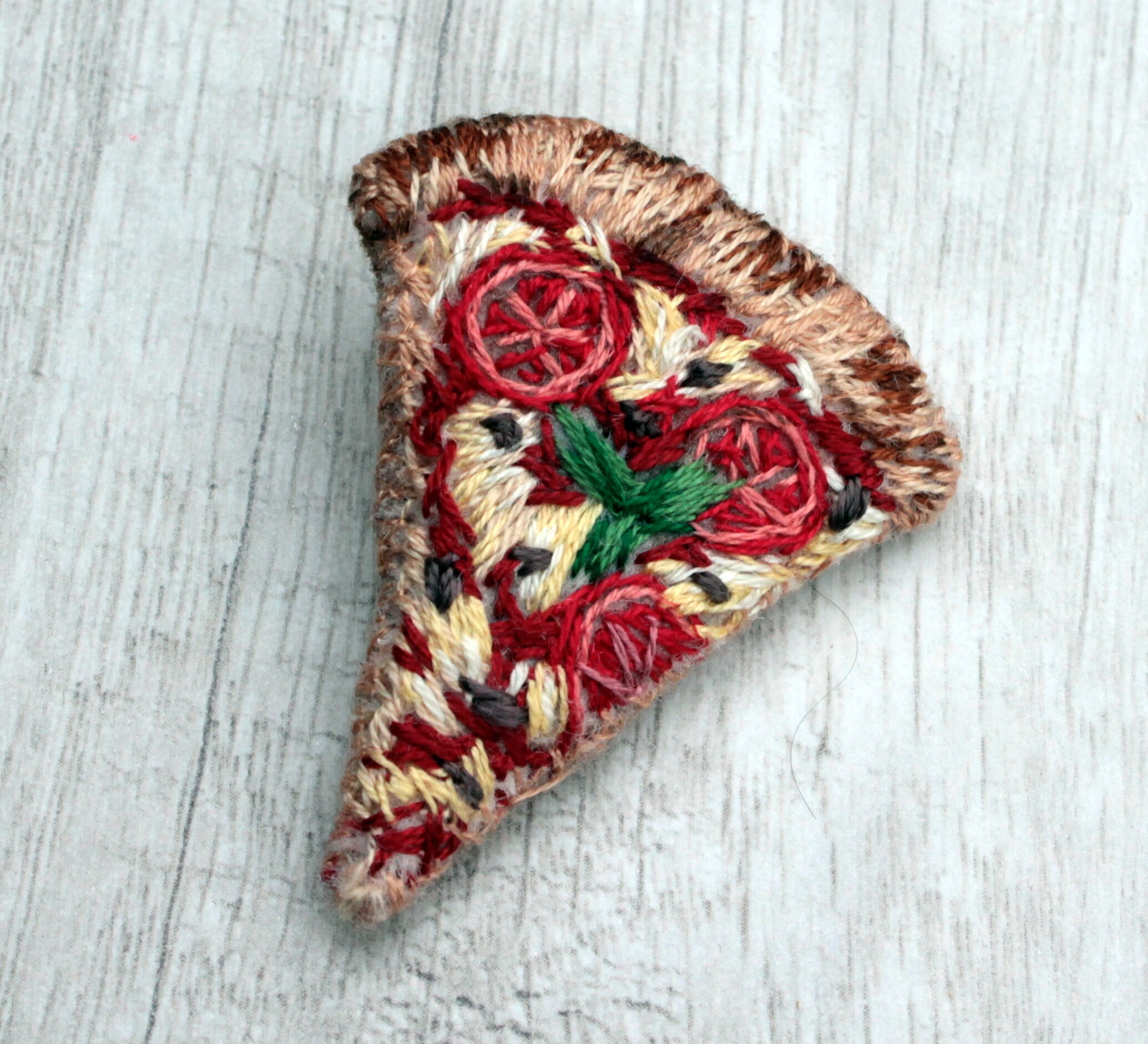 Embroidered Pizza Pin Hand Embroidery Food Brooch Pizza Lover Gift - Etsy