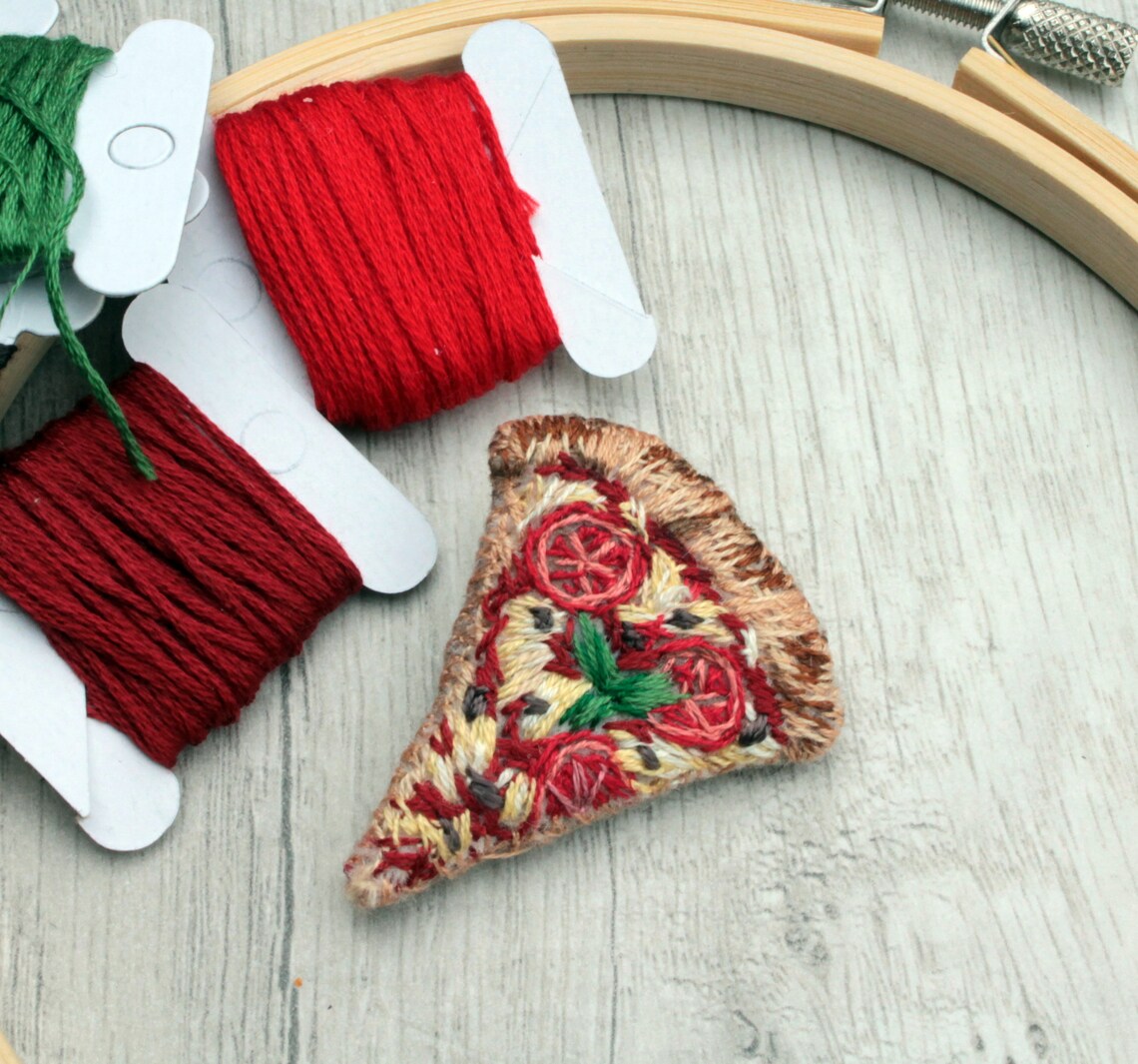 Embroidered Pizza Pin Hand Embroidery Food Brooch Pizza Lover Gift - Etsy