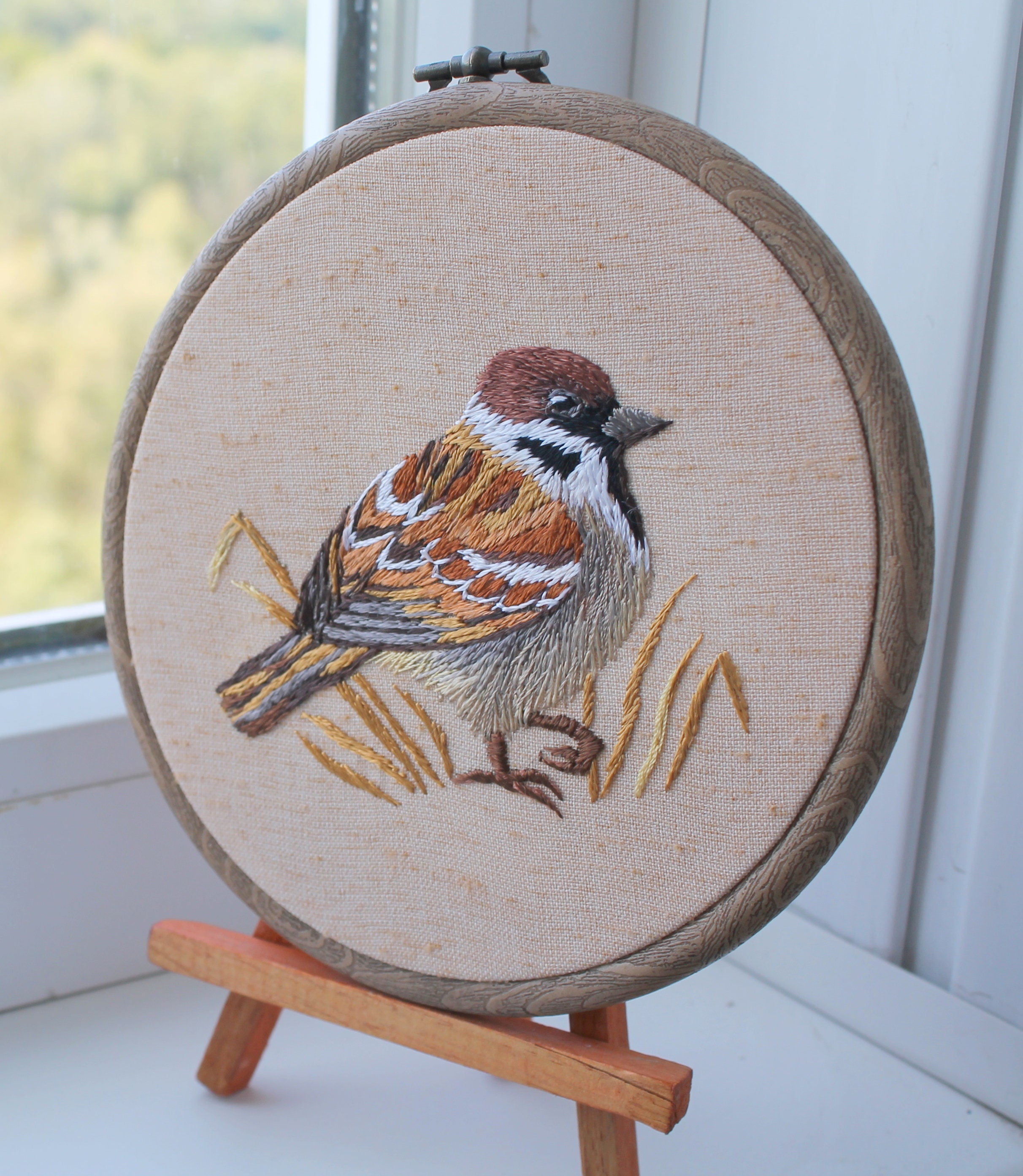 Embroidery Hoop Art Wall Sparrow Home Decor Hand Embroidered Silk Brown ...