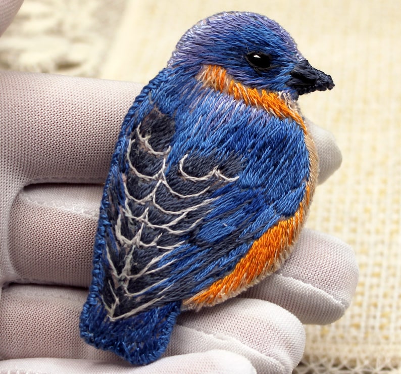 Embroidered Bluebird Brooch Mothers Day Handmade Gift Hand Made Blue ...