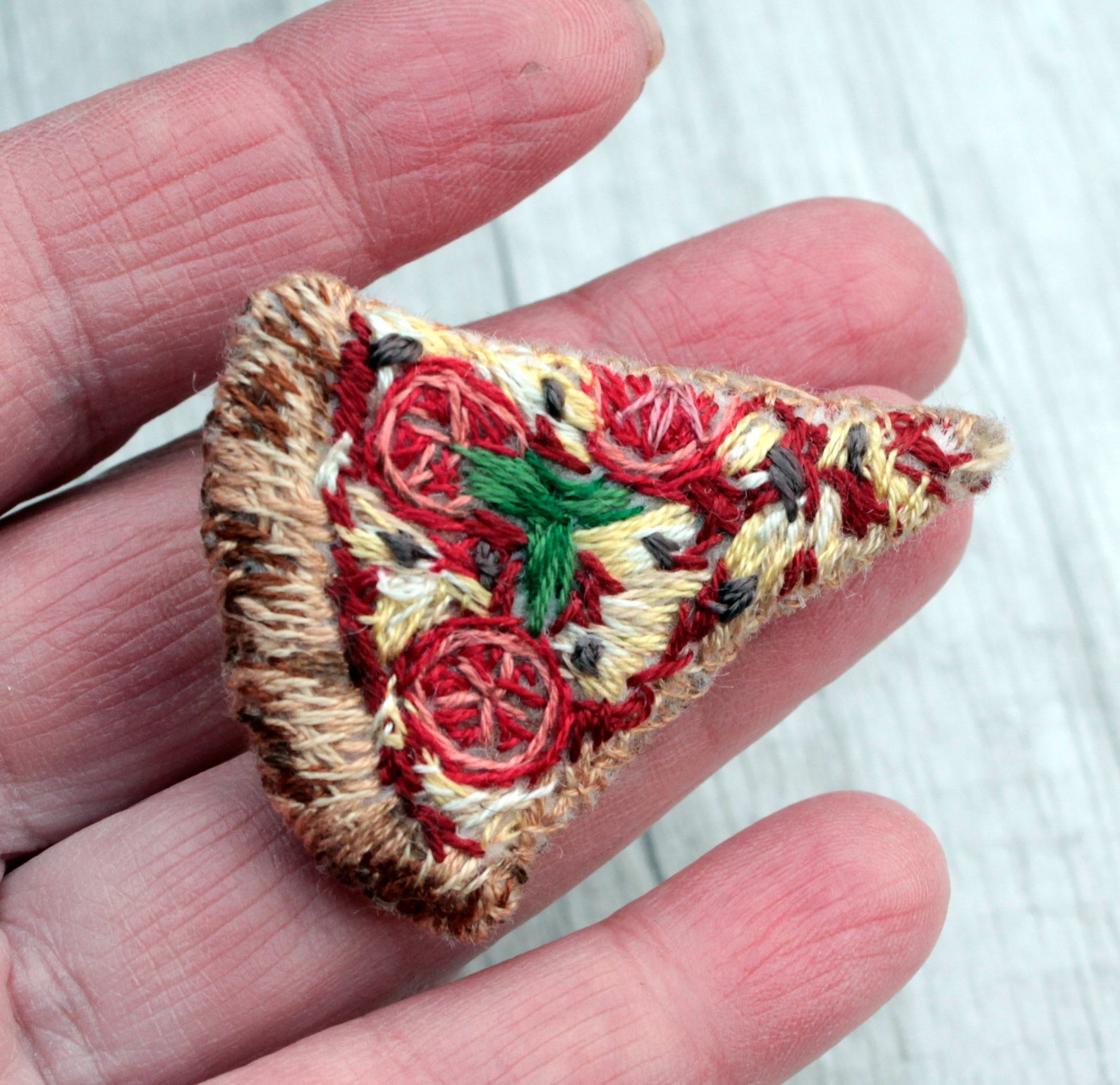 Embroidered Pizza Pin Hand Embroidery Food Brooch Pizza Lover Gift - Etsy