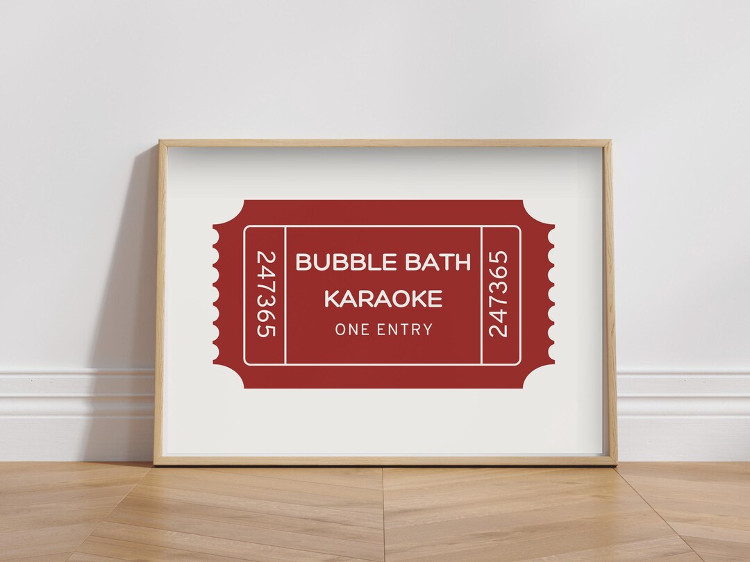 Bath Karaoke Ticket Stub Physical Print Aesthetic Bathroom Decor Retro ...
