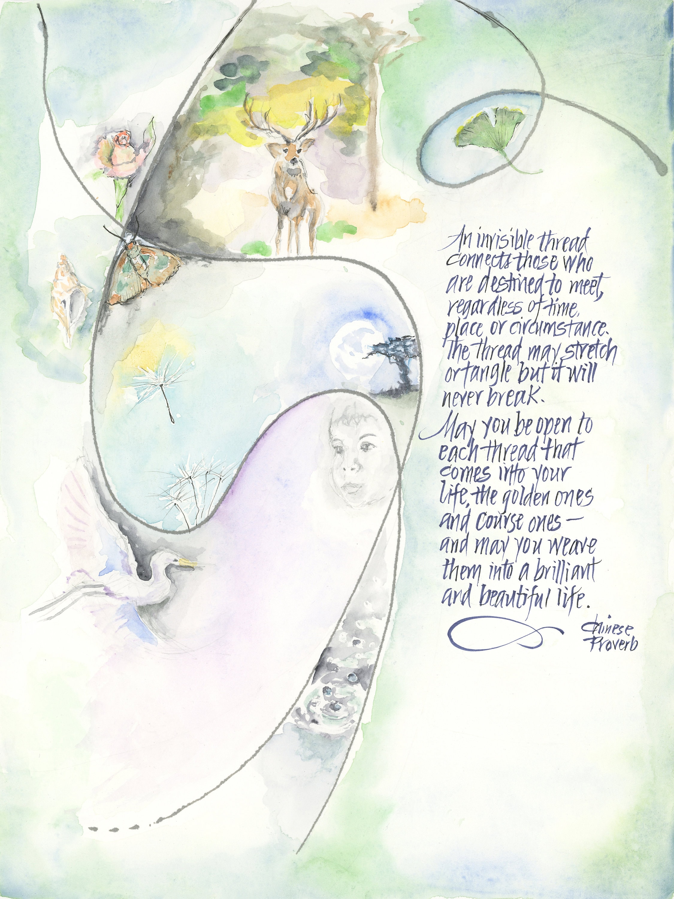 Invisible Thread That Connects, Chinese Proverb, 9x12", Wisdom Quote ...