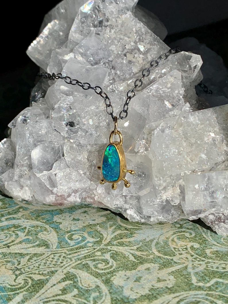 Australian Opal 22k Gold Pendant Necklace - Etsy