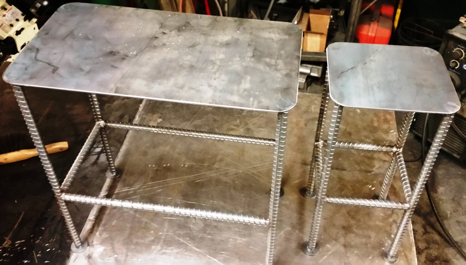 Recycled 3/4 Rebar Table Base with Sheet Metal Table - Etsy 日本