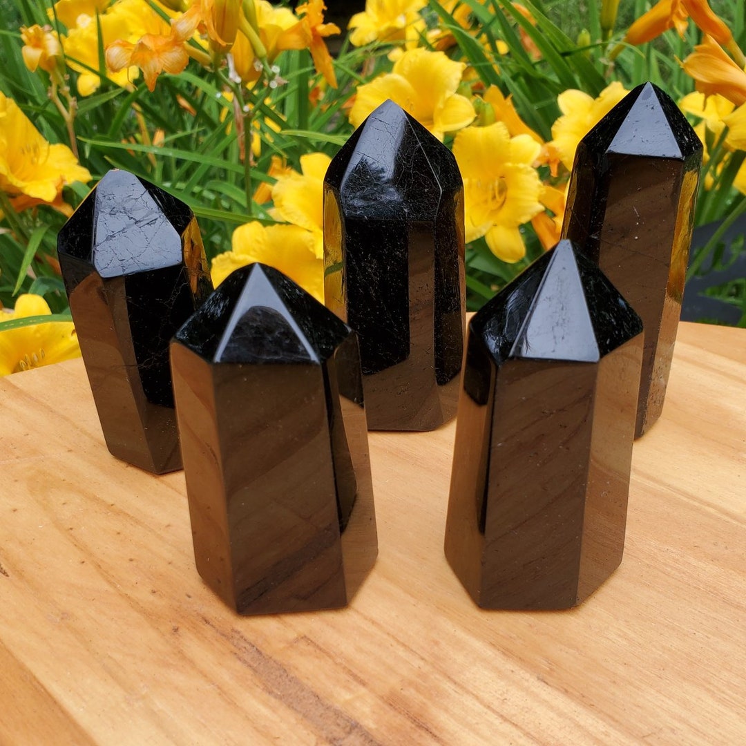 Black Tourmaline Crystal Polished Points for EMF Protection, Natural ...