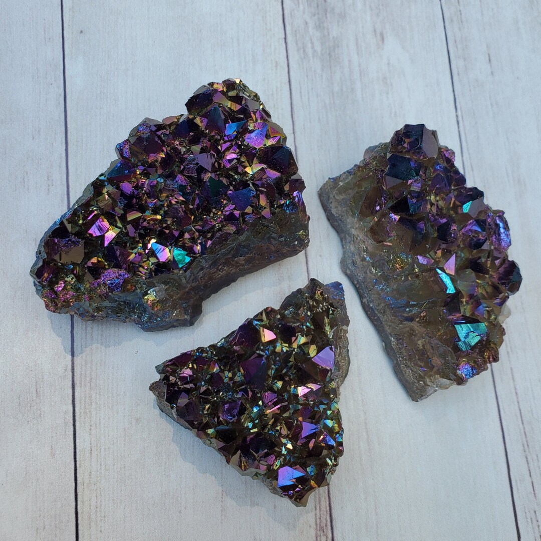 Titanium Aura Amethyst Clusters for Enhancing Clairvoyance, Rainbow ...