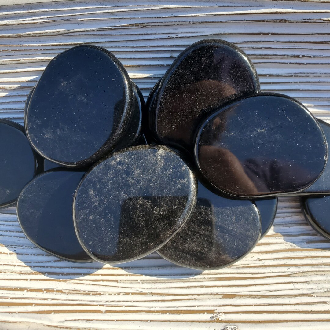 Black Obsidian Palm Stone, Obsidian Worry Stone, Smooth Pocket Stone ...